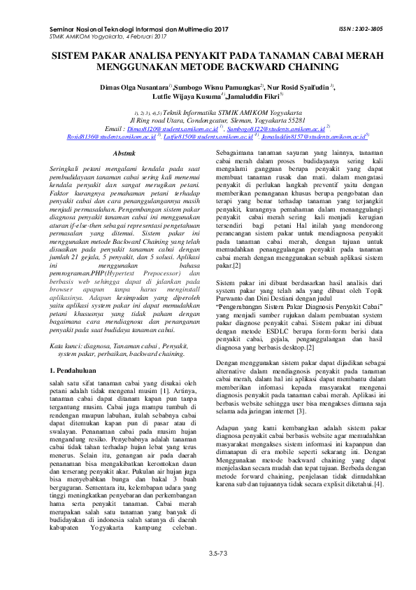 (PDF) Sistem Pakar Analisa Penyakit Pada Tanaman Cabai Merah Menggunakan Metode Backward Chaining