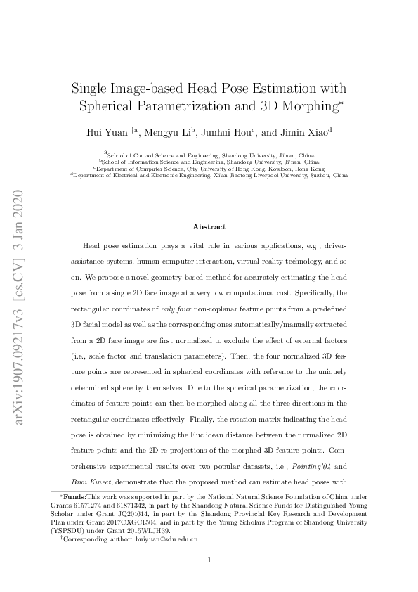 Pdf Single Image Based Head Pose Estimation With Spherical Parametrization And 3d Morphing