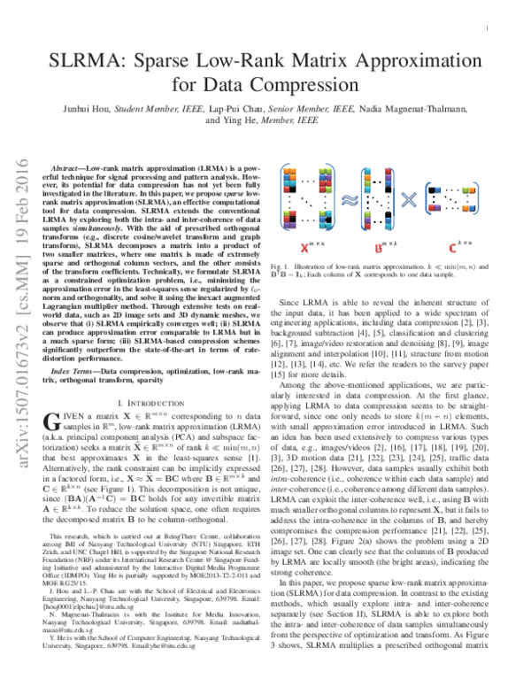 Pdf Sparse Low Rank Matrix Approximation For Data Compression