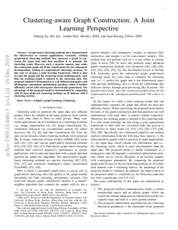 (PDF) Clustering-Aware Graph Construction: A Joint Learning Perspective