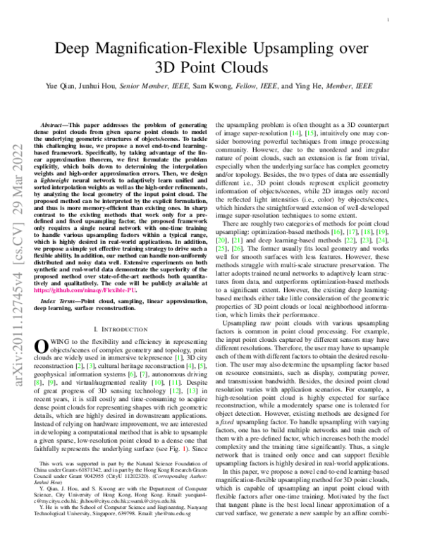 (PDF) Deep Magnification-Flexible Upsampling Over 3D Point Clouds