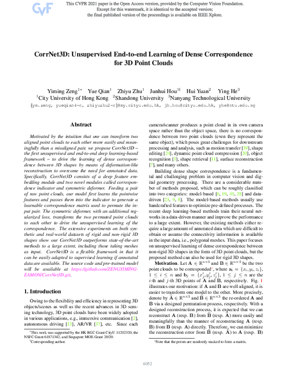 (PDF) CorrNet3D: Unsupervised End-to-end Learning of Dense Correspondence for 3D Point Clouds ...