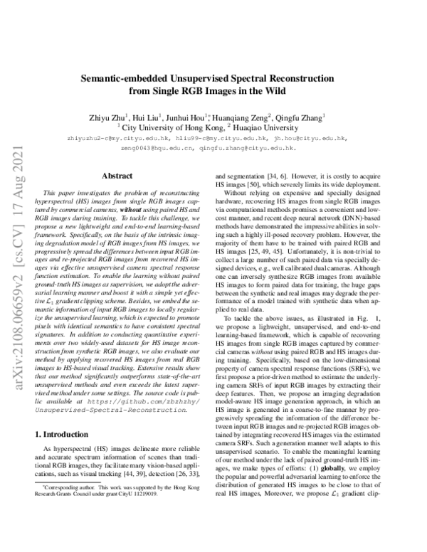 Pdf Semantic Embedded Unsupervised Spectral Reconstruction From Single Rgb Images In The Wild