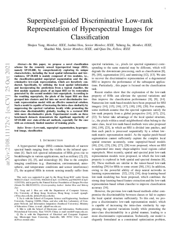 (PDF) Superpixel-Guided Discriminative Low-Rank Representation of Hyperspectral Images for ...