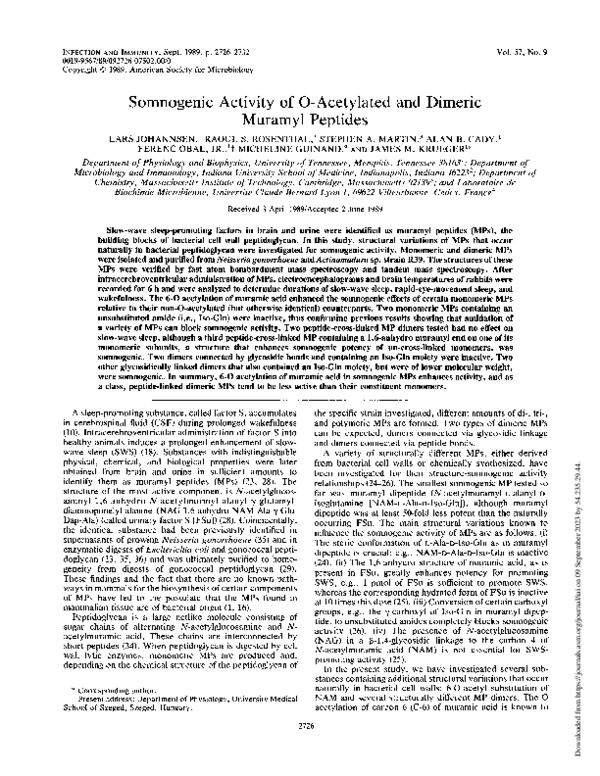(PDF) Somnogenic activity of O-acetylated and dimeric muramyl peptides