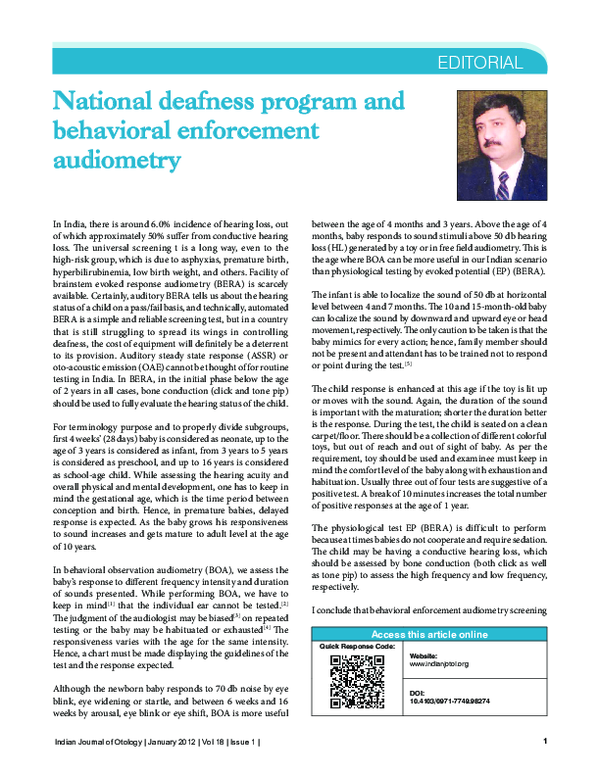 (PDF) National deafness program and behavioral enforcement audiometry