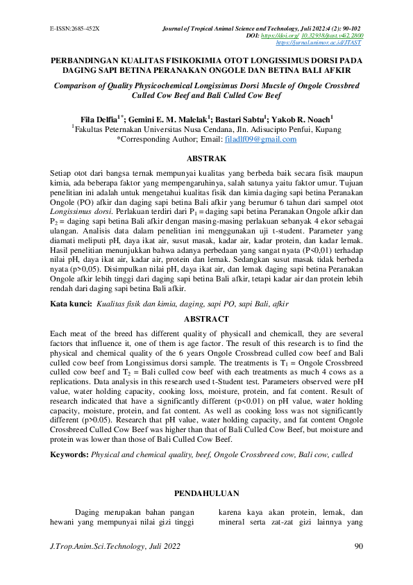 (PDF) PERBANDINGAN KUALITAS FISIKOKIMIA OTOT LONGISSIMUS DORSI PADA ...