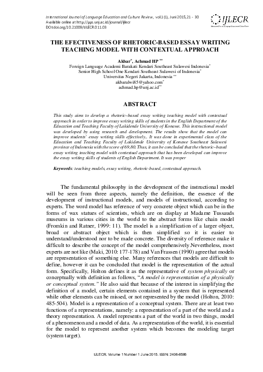 (PDF) The Efectiveness of Rhetoric-Based Essay Writing Teaching Model ...