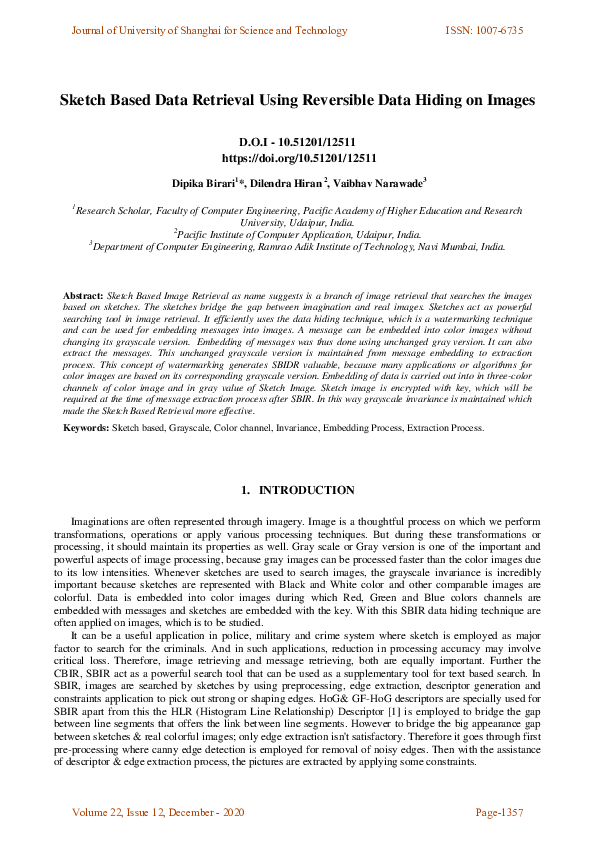 Pdf Sketch Based Data Retrieval Using Reversible Data Hiding On