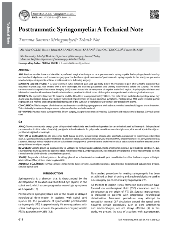 (PDF) Posttraumatic syringomyelia: a technical note