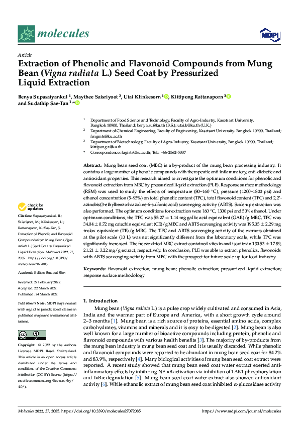 (PDF) Extraction of Phenolic and Flavonoid Compounds from Mung Bean (Vigna radiata L.) Seed Coat ...