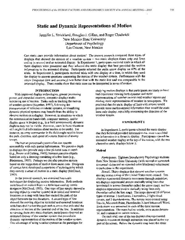 (PDF) Static and Dynamic Representations of Motion