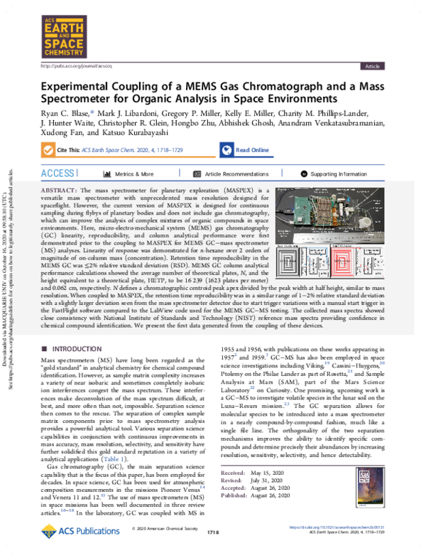 (PDF) Experimental Coupling of a MEMS Gas Chromatograph and a Mass ...