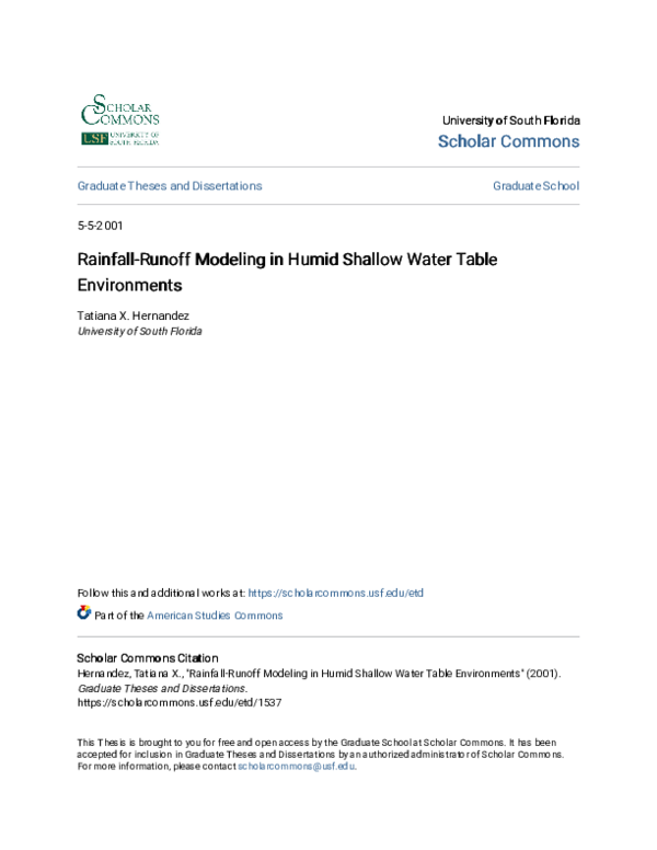 (PDF) Rainfall-runoff modeling in humid shallow water table environments
