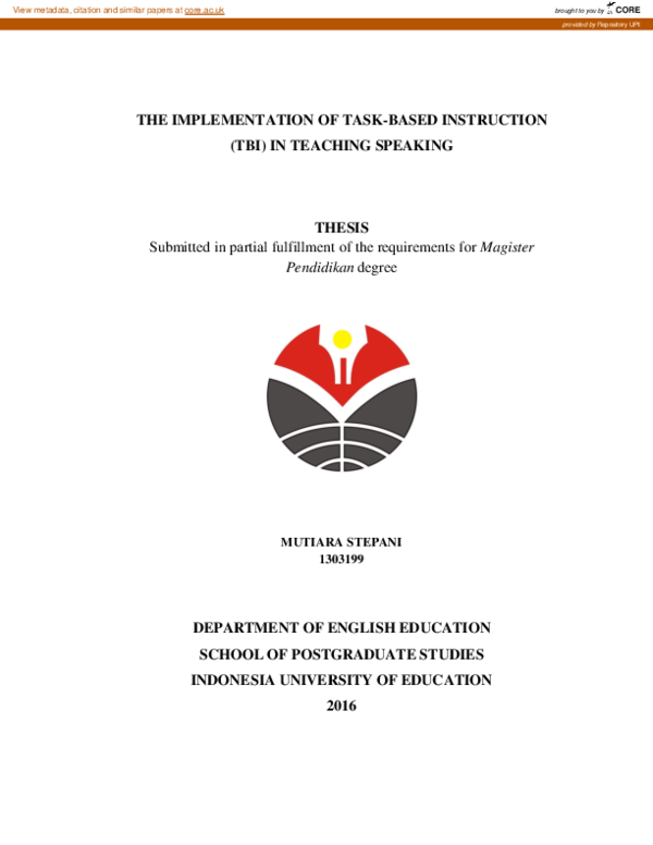 (PDF) The Implementation of Task-Based Instruction (Tbi) in Teaching Speaking