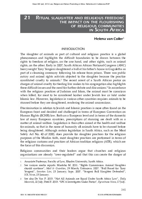 (PDF) Ritual slaughter and religious freedom: The impact on the ...