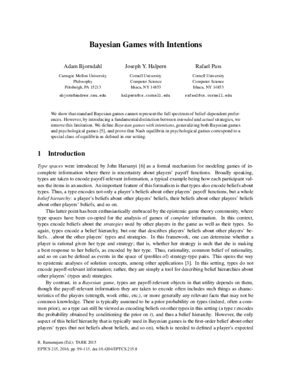 (PDF) Bayesian Games with Intentions