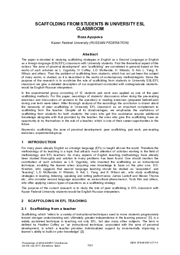 (PDF) Scaffolding from Students in University Esl Classroom