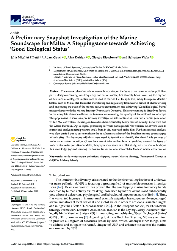 (PDF) A Preliminary Snapshot Investigation of the Marine Soundscape for ...