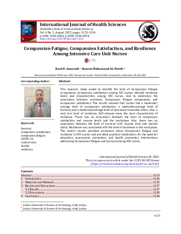 (PDF) Compassion fatigue, compassion satisfaction, and resilience among ...