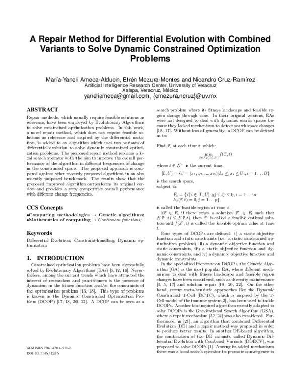 (PDF) A Repair Method for Differential Evolution with Combined Variants to Solve Dynamic ...