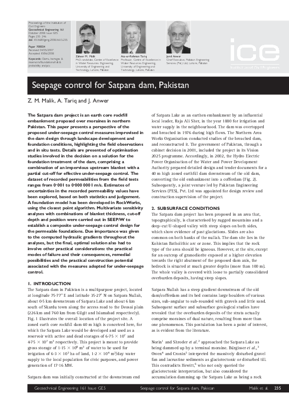 (PDF) Seepage control for Satpara dam, Pakistan