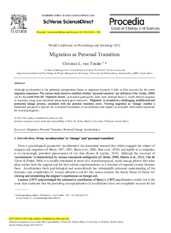 (PDF) Migration as Personal Transition