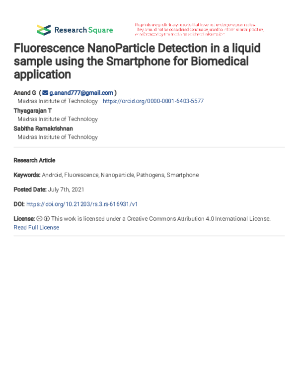 (PDF) Fluorescence Nano Particle Detection in a Liquid Sample Using the ...