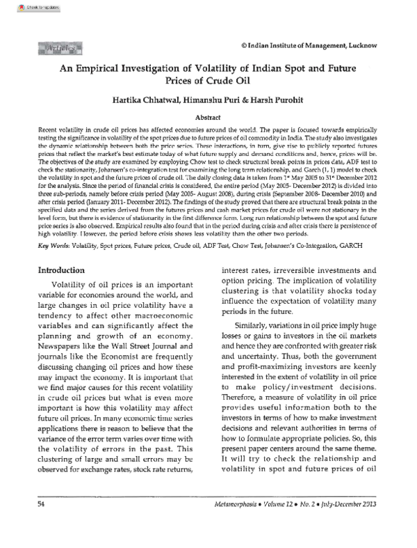 (PDF) An Empirical Investigation of Volatility of Indian Spot and ...