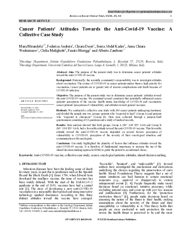 (PDF) Cancer Patients' Attitudes Towards the Anti-Covid-19 Vaccine: A ...
