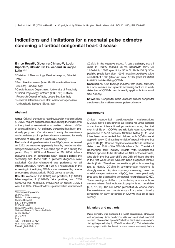 (PDF) Indications and limitations for a neonatal pulse oximetry ...