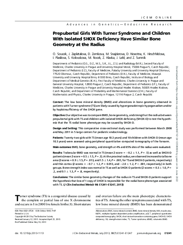 (PDF) Prepubertal Girls With Turner Syndrome and Children With Isolated ...
