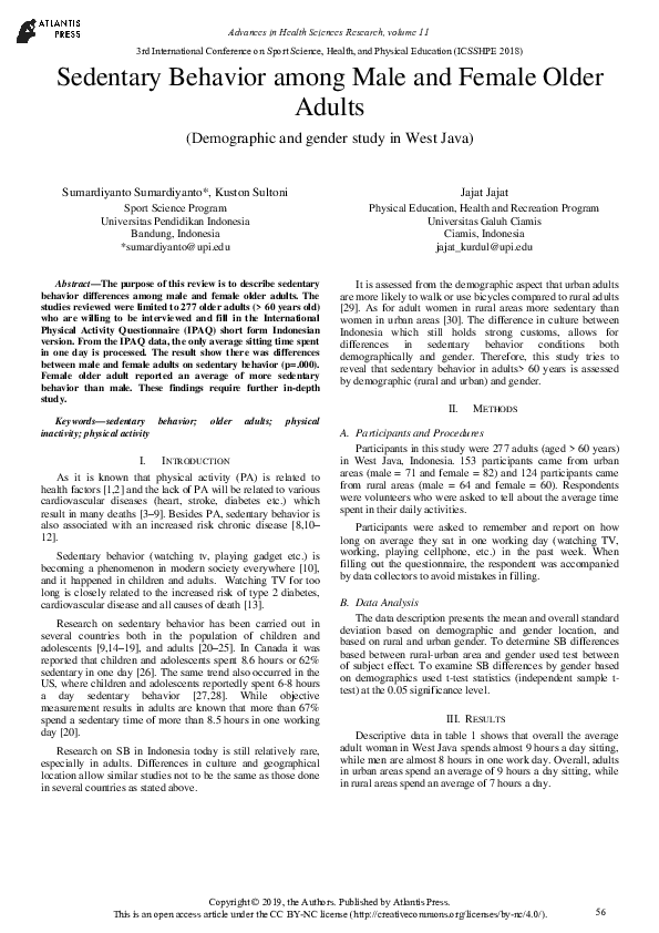 (PDF) Sedentary Behavior among Male and Female Older Adults ...