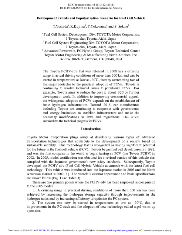 (PDF) Development Trends and Popularization Scenario for Fuel Cell Vehicle