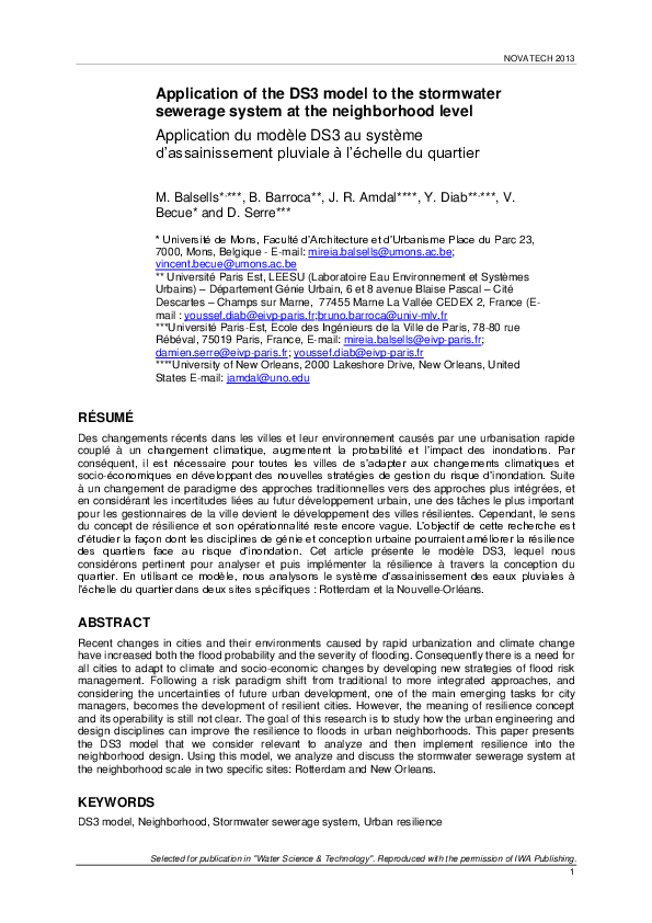(PDF) Application of the DS3 model to the stormwater sewerage system at the neighborhood level ...