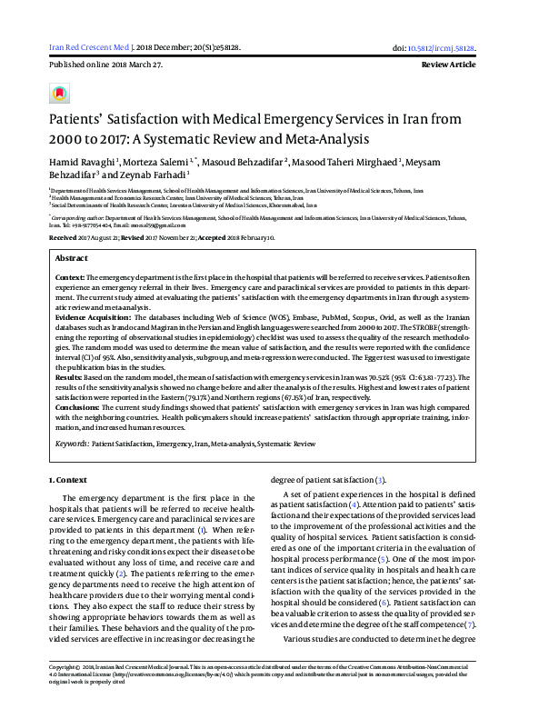 (PDF) Patients’ Satisfaction with Medical Emergency Services in Iran ...