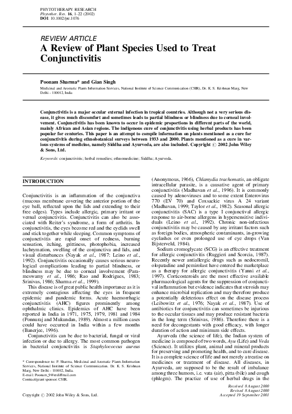 (PDF) A review of plant species used to treat conjunctivitis