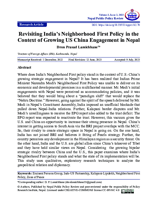 (PDF) Revisiting India’s Neighborhood First Policy in the Context of ...