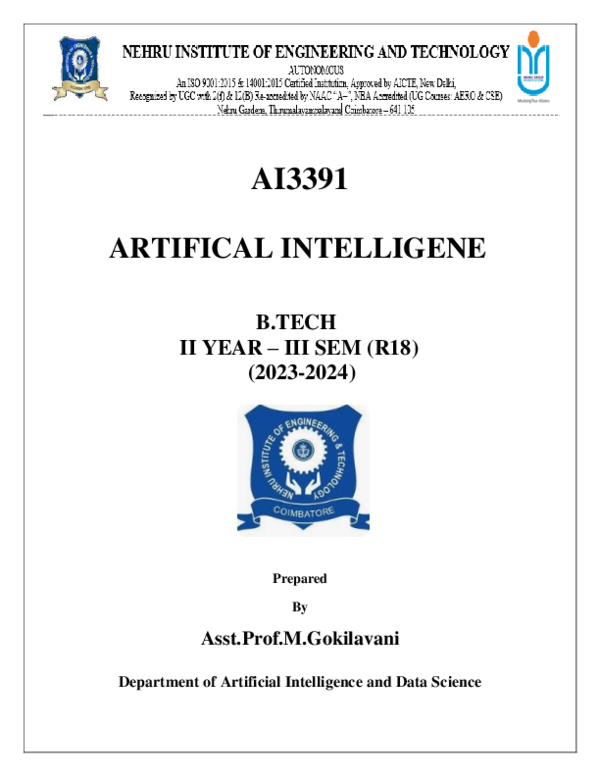 (PDF) AI3391 ARTIFICIAL INTELLIGENCE Unit I notes