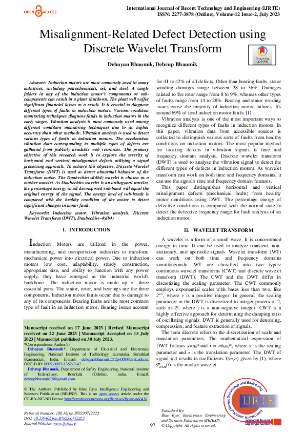 (PDF) Misalignment-Related Defect Detection using Discrete Wavelet ...