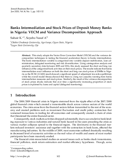 (PDF) Banks Intermediation and Stock Prices of Deposit Money Banks in ...