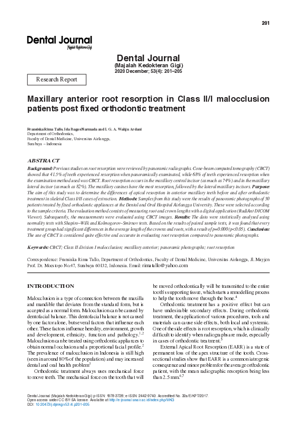 (PDF) Maxillary anterior root resorption in Class II/I malocclusion ...