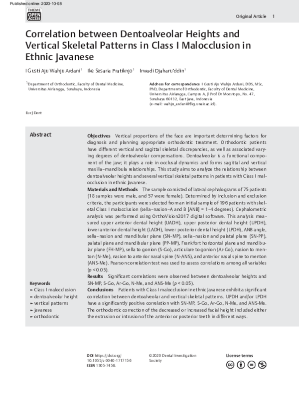 (PDF) Correlation between Dentoalveolar Heights and Vertical Skeletal ...