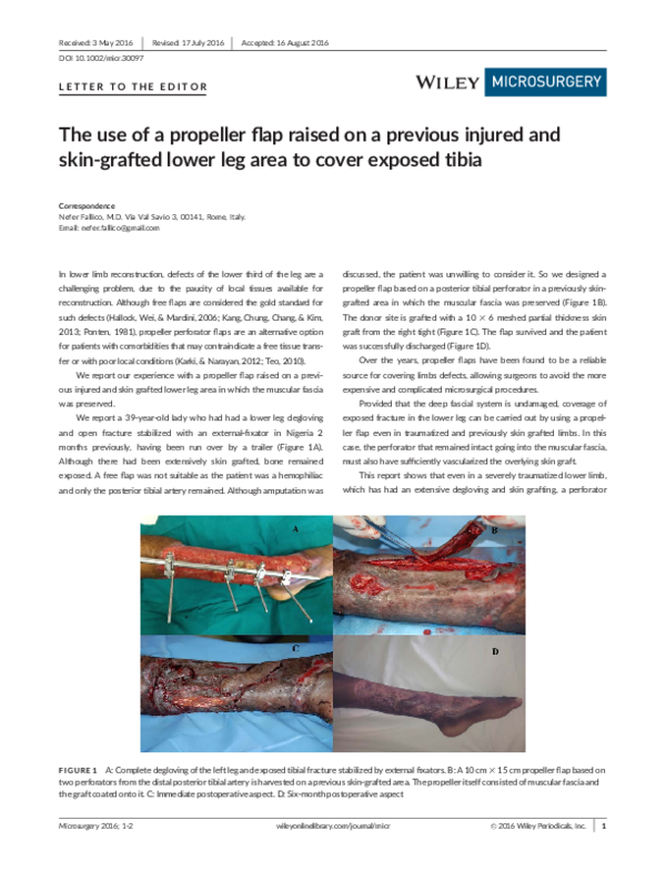 (PDF) The use of a propeller flap raised on a previous injured and skin ...
