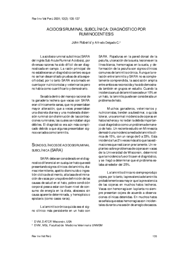 (PDF) Acidosis Ruminal Subclínica: Diagnóstico Por Ruminocentesis