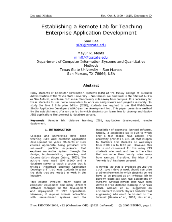 (PDF) Establishing a Remote Lab for Teaching Enterprise Application ...