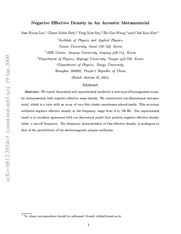 (PDF) Negative Effective Density in An Acoustic Metamaterial