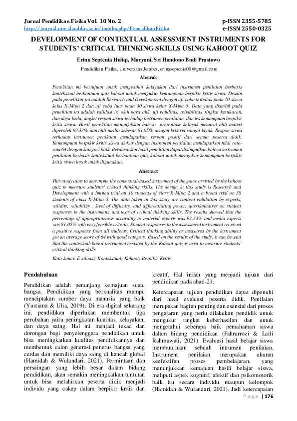 (PDF) Pengembangan Instrumen Penilaian Berbasis Kontekstual Berbantuan ...