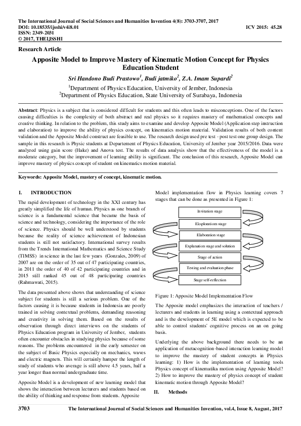 (PDF) Apposite Model to Improve Mastery of Kinematic Motion Concept for ...