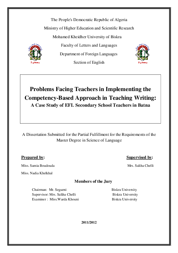 (PDF) Problems Facing Teachers in Implementing the Competency-Based Approach in Teaching Writing